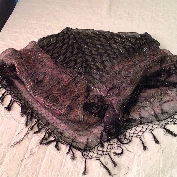 Accessories | Vintage Silk And Silver Thread Scarf | Poshmark